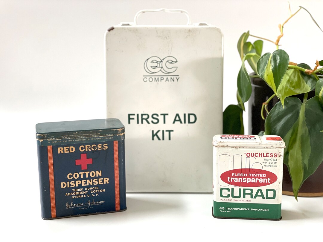 Vintage Metal First Aid Kit Decor- Choice of Curad Bandages Tin Red ...