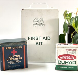 Vintage Metal First Aid Kit Decor- Choice of Curad Bandages Tin Red ...