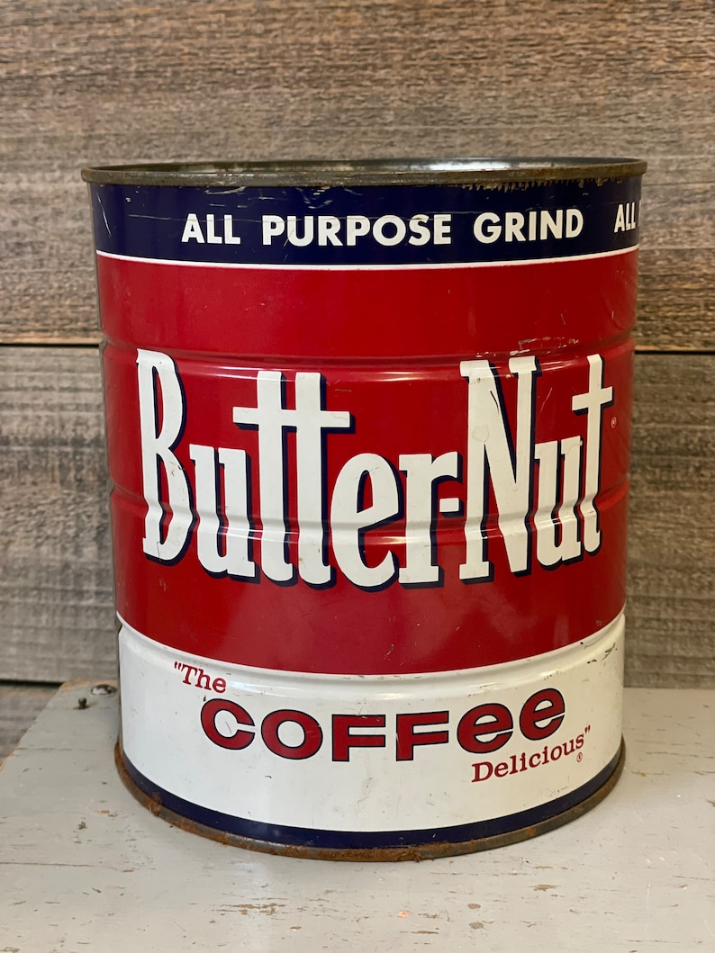 Vintage Coffee Can Butternut Coffee Tin Red White and Blue - Etsy