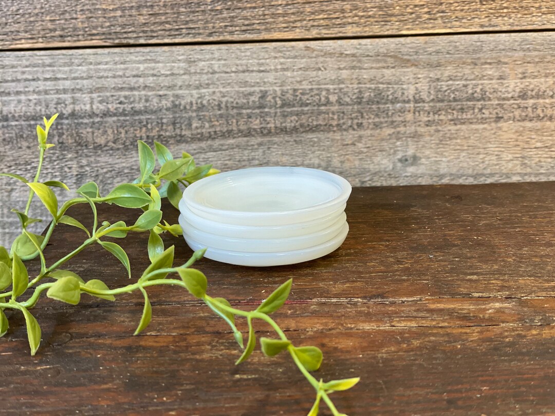 Vintage White Butter Pats- Set of 4 Akro Agate Butter Pats- Butter Pat ...