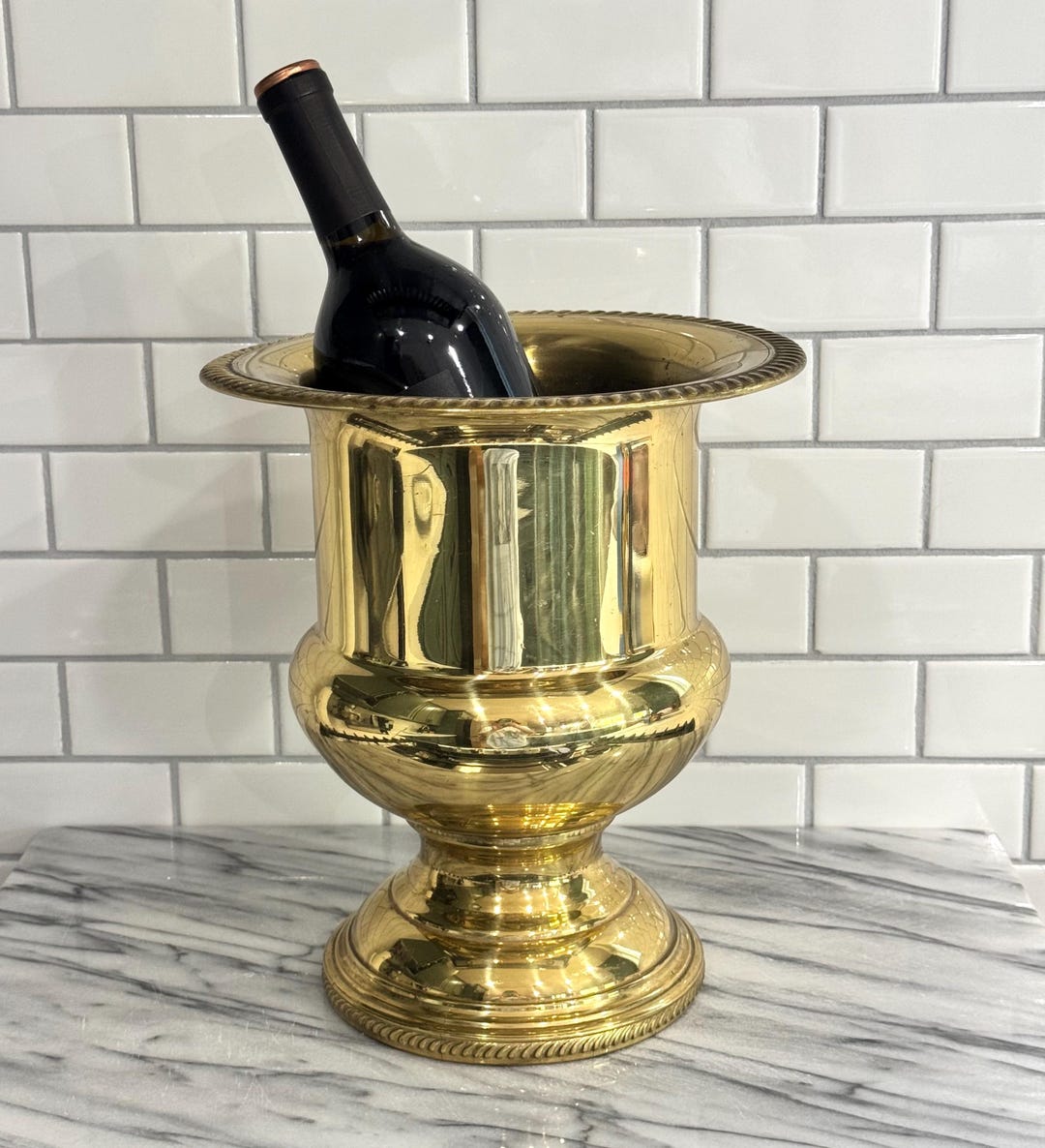 Vintage Brass Trophy Shaped Champagne Bucket- 10” Brass Urn Ice Bucket ...