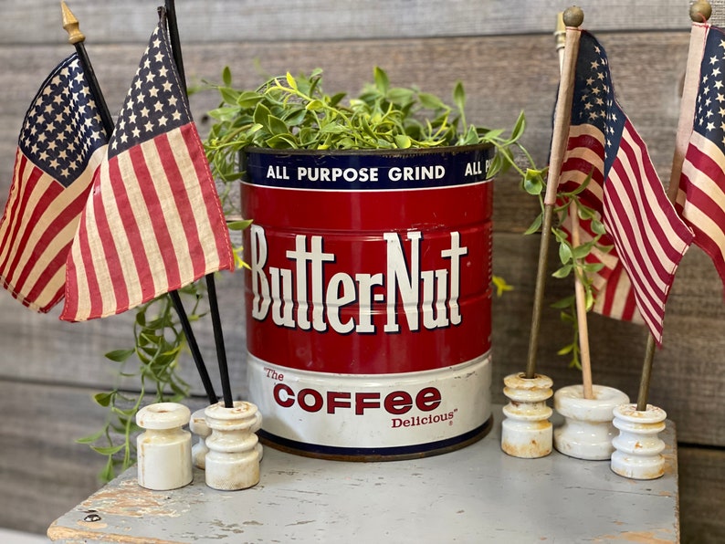 Vintage Coffee Can Butternut Coffee Tin Red White and Blue - Etsy