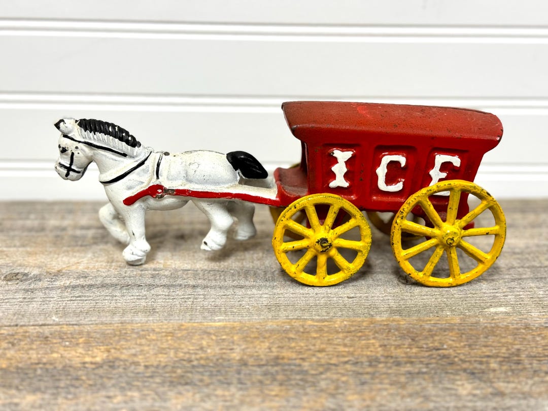 Vintage Cast Iron Horse Drawn Ice Carriage Cart- Vintage Toy- Horse ...