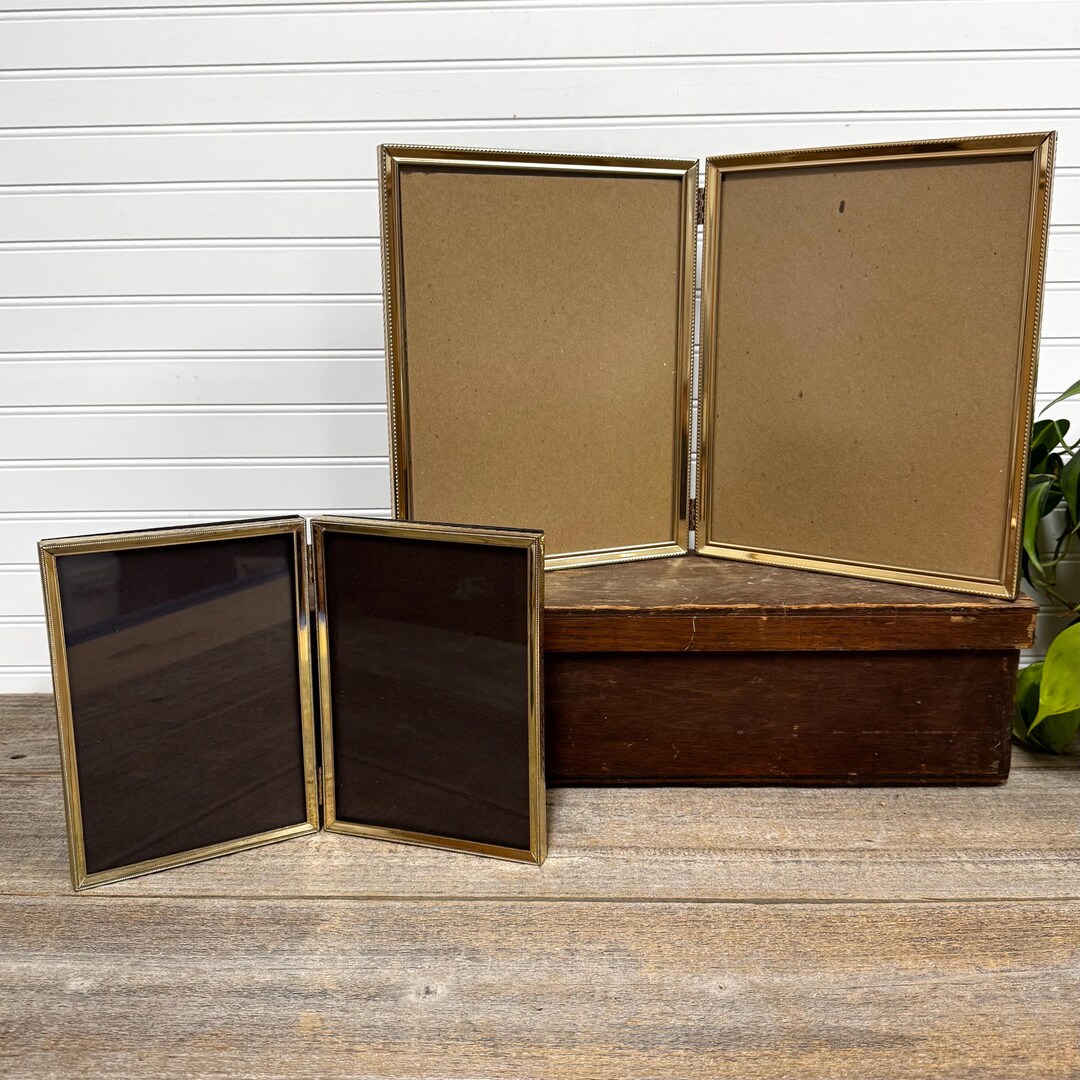 Antique Gold Colored Frames Set of 2- Vintage Brass Folding Frames 5 X ...