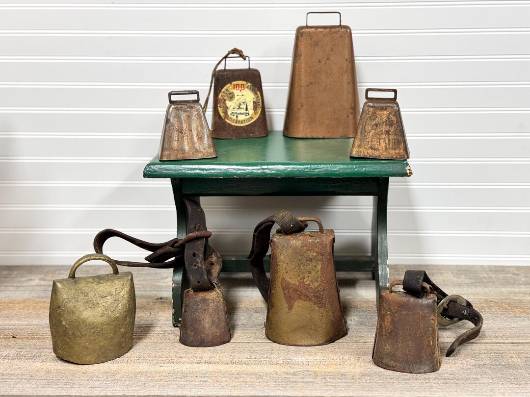 Antique Cow Bells- Cast Iron Cow Bell- Rustic Farm Bell- R & E Mfg Co ...