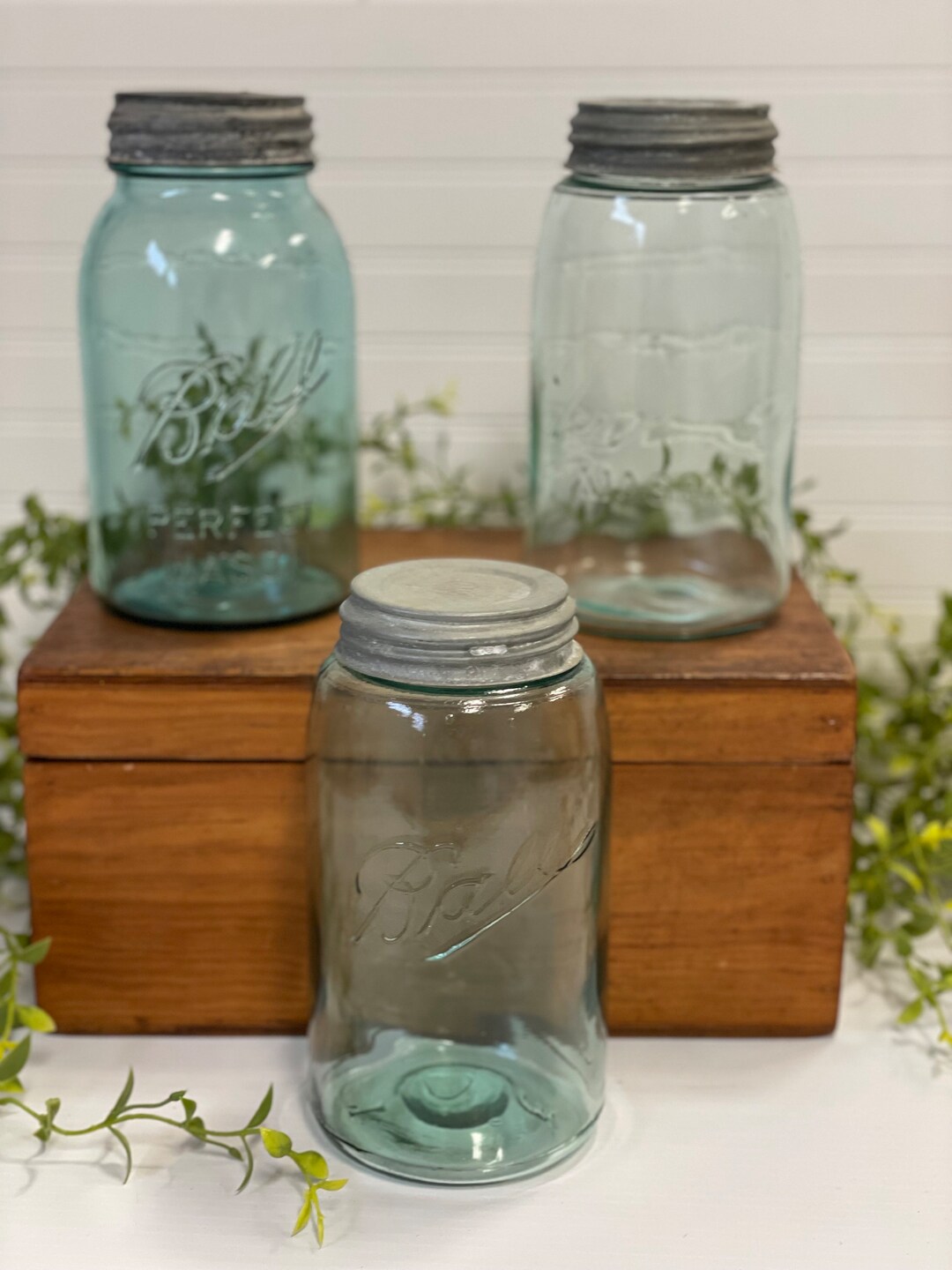 Antique Quart Blue Ball Canning Jars With Zinc Lids Vintage Blue Jars ...