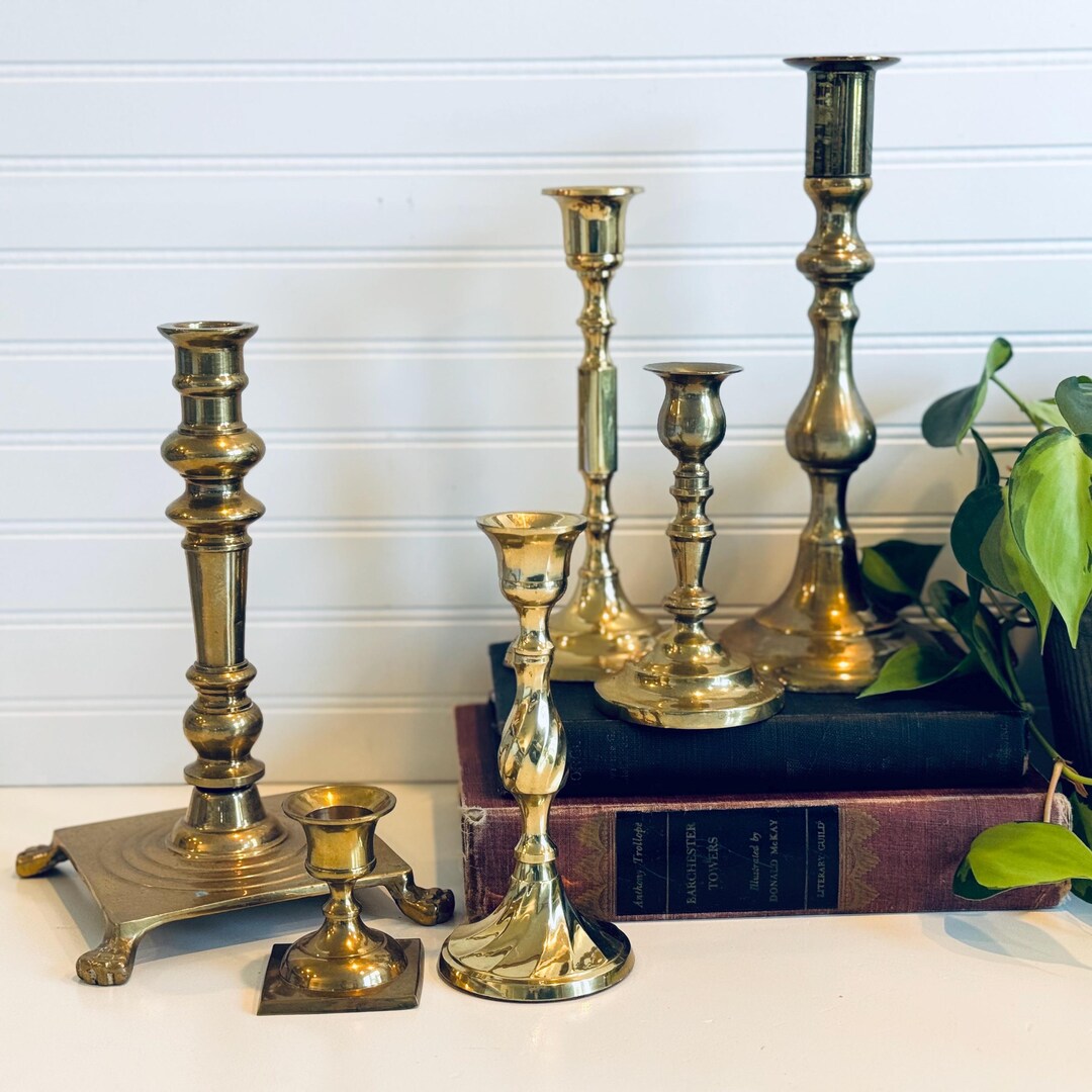 Brass Candlesticks- Set of 6 Vintage Candlesticks- Brass Candlestick ...