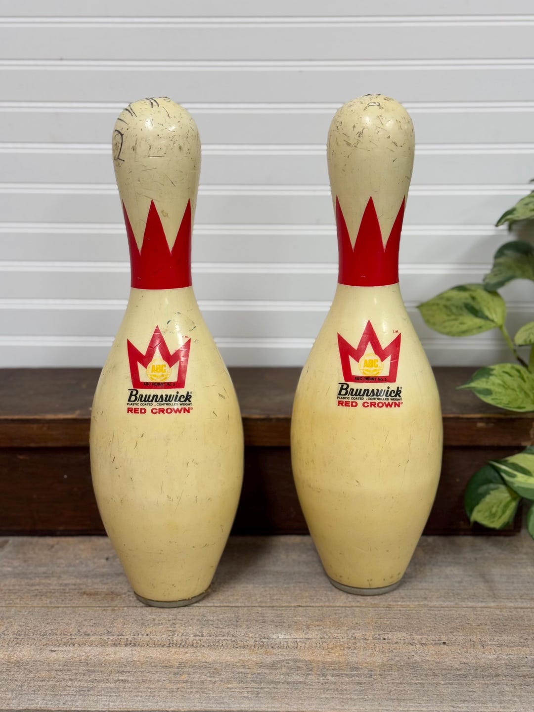 Vintage ABC Red Crown Bowling Pin, Choice of Plastic Coated Brunswick ...