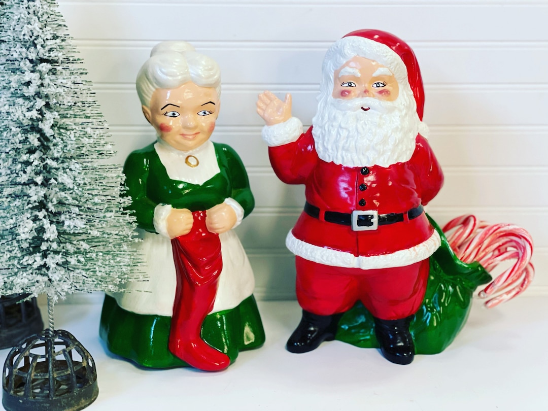 Vintage Ceramic Santa & Mrs Claus Set- Vintage Hand Painted Santa Claus ...