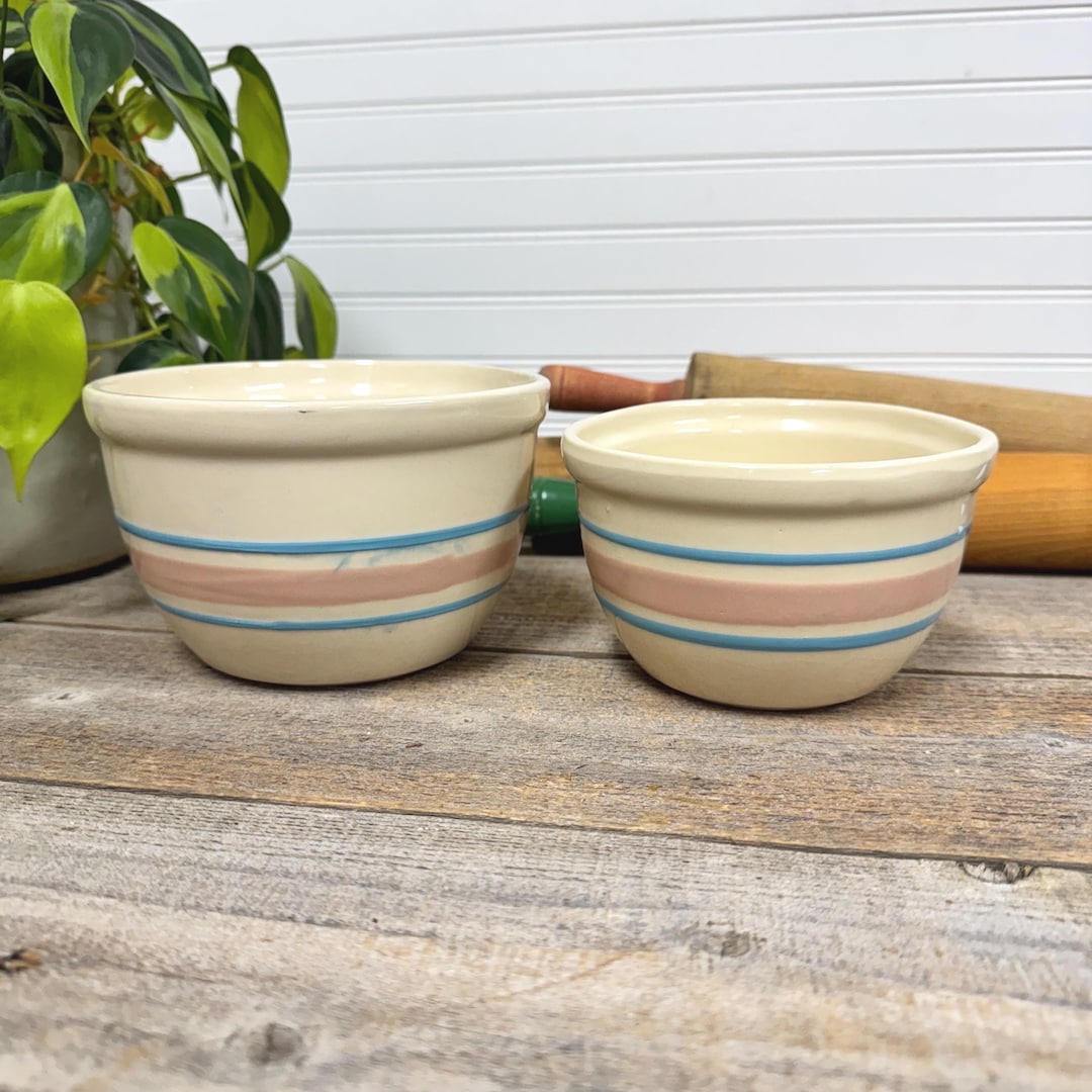 Vintage Mccoy 3” and 4” Blue & Pink Stripe Bowl Set 1 Quart 1 Pint ...