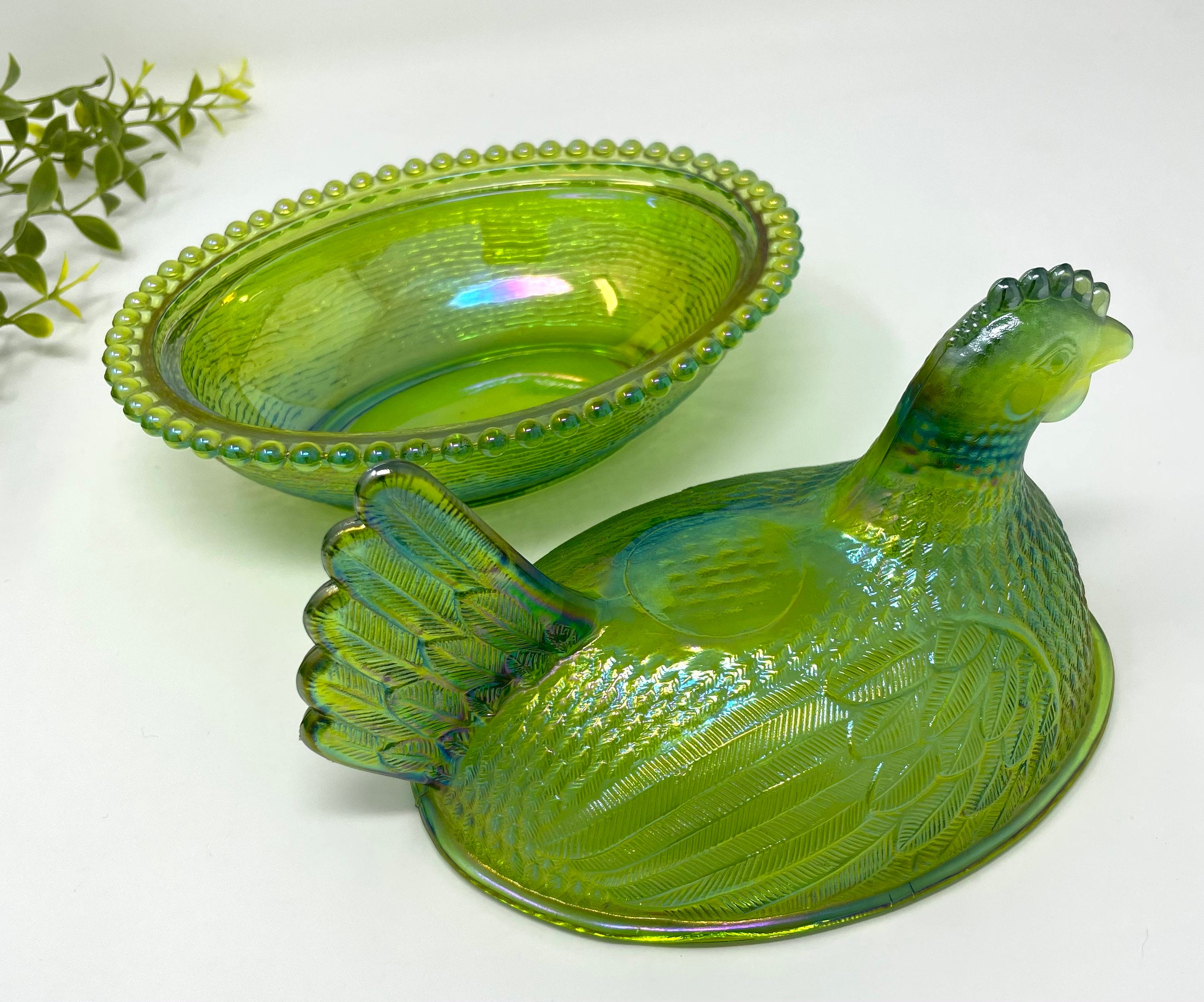 Vintage Indiana Glass Carnival Glass Green Hen on Nest - Etsy
