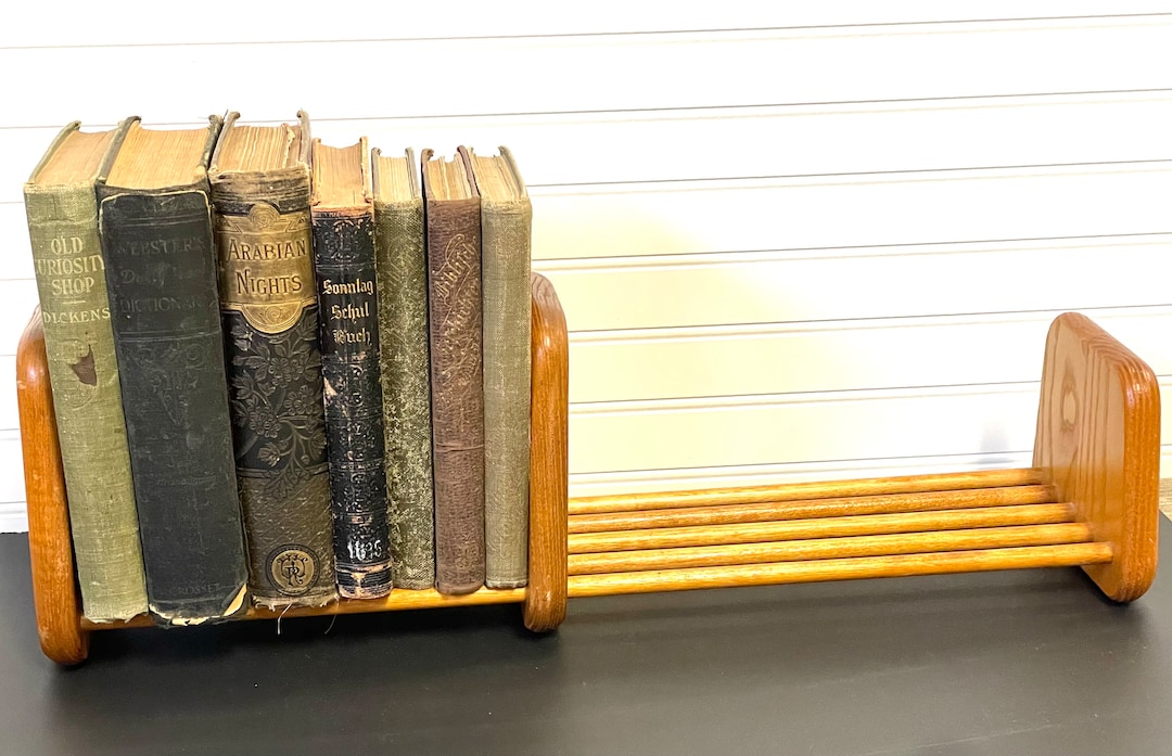 MCM Wood Sliding Book Holder Solid Oak Book Holder Vintage Wood Book ...