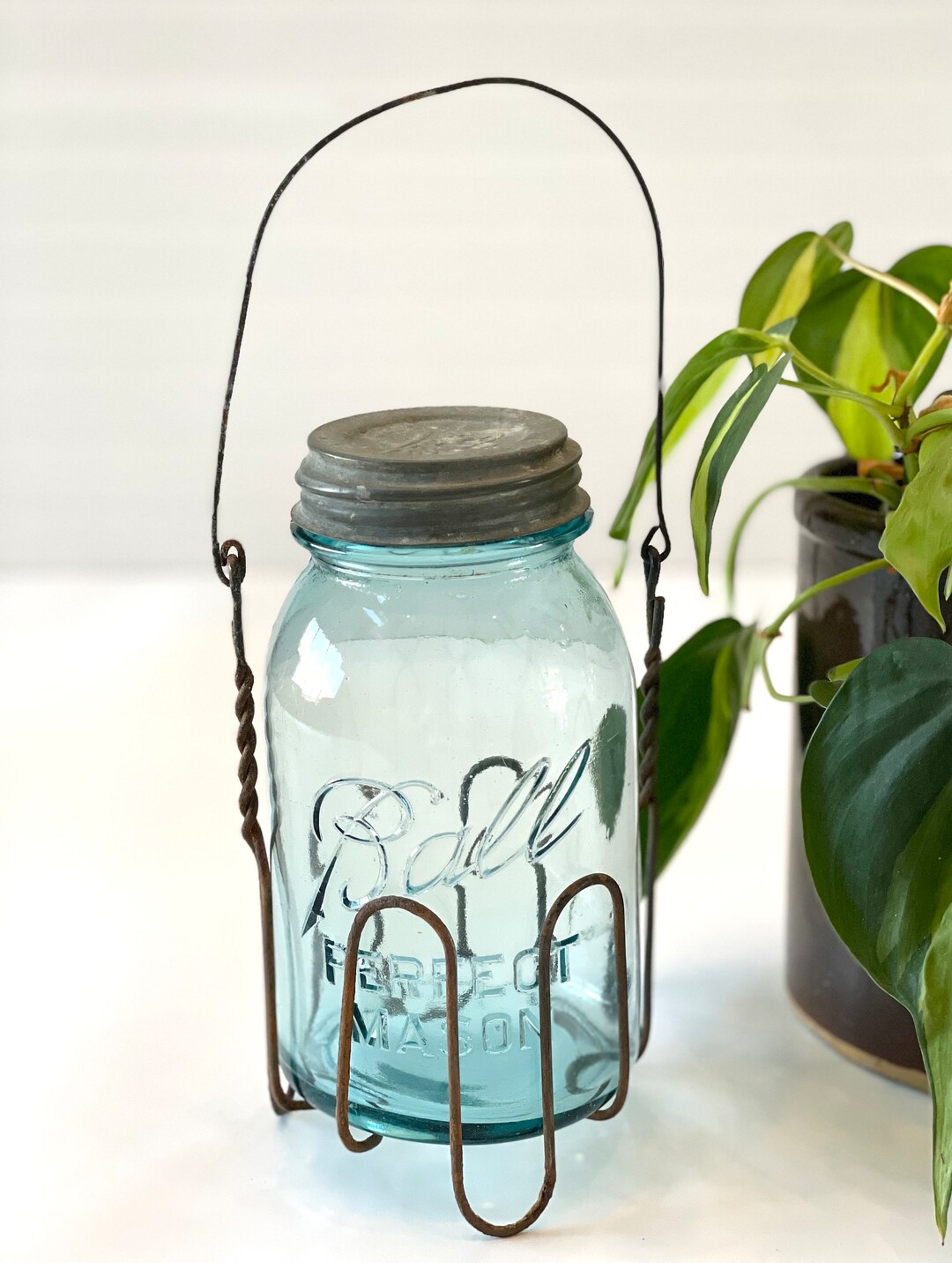 Antique Blue Ball Canning Jar With Zinc Lid and Metal Carrier- Vintage ...