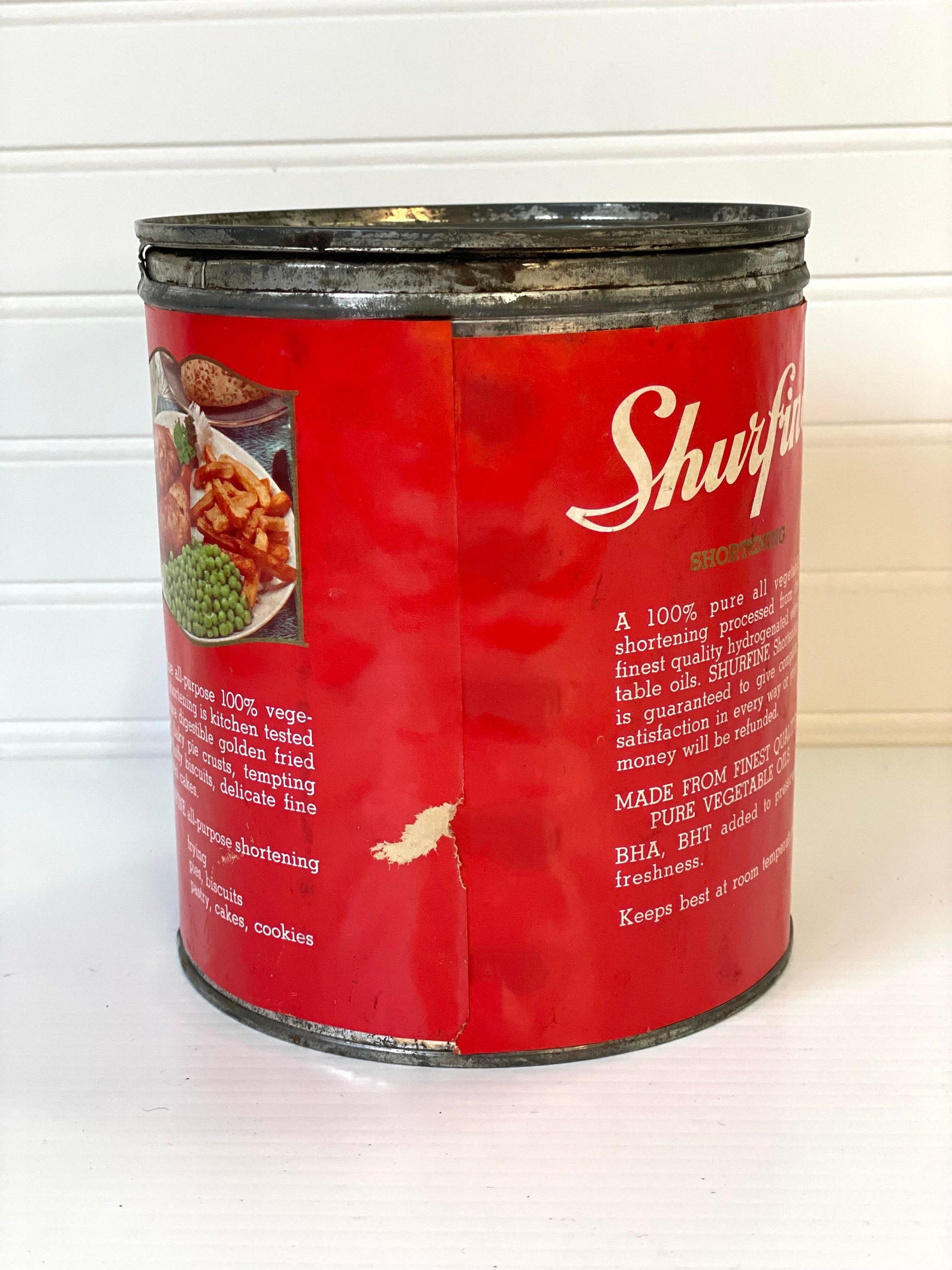 Vintage Shurfine Tin Vintage Shortening Tin Red and White Tin 3 Lb Tin ...