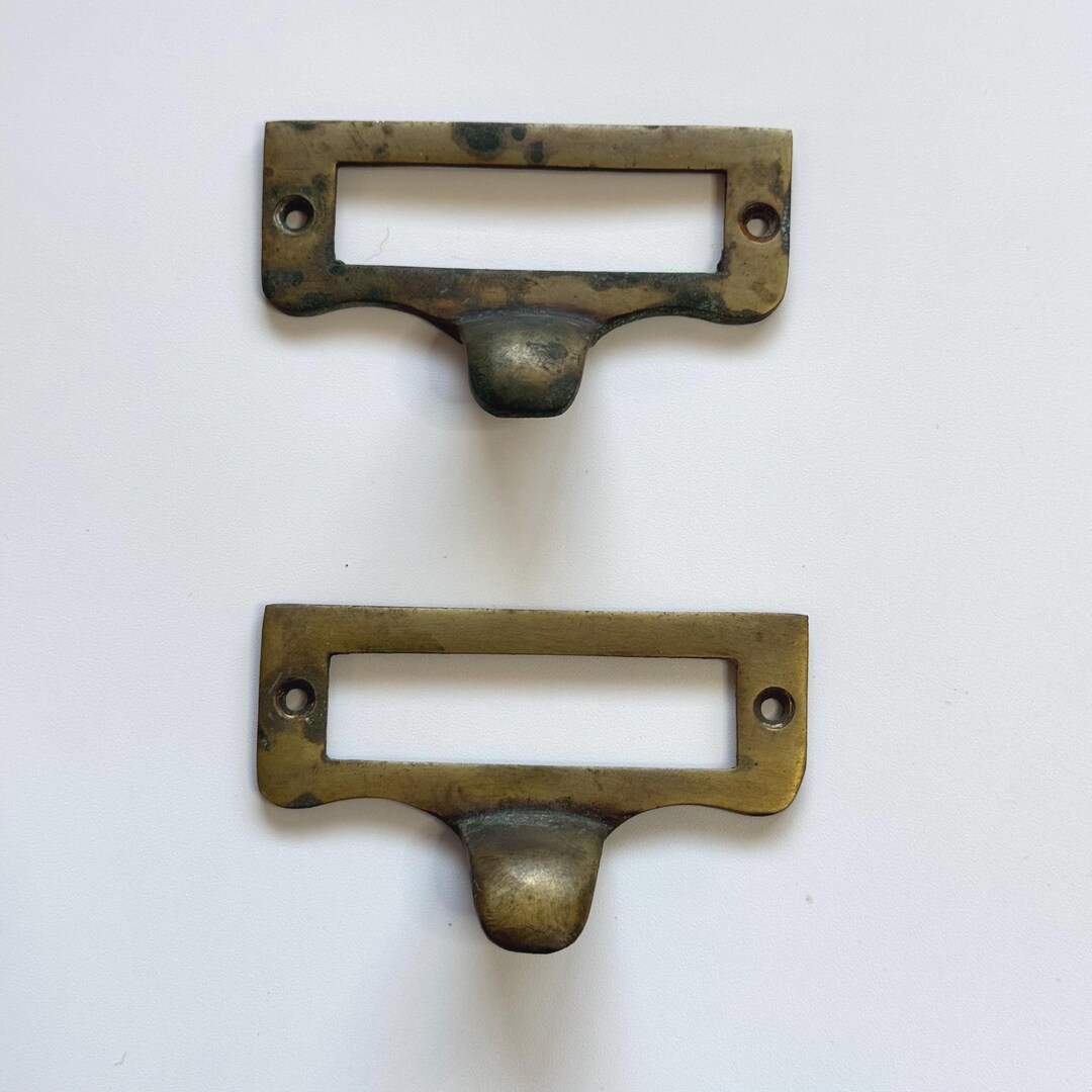 Set of 2 Brass Finger Pull Label Holders- Vintage Brass Label Holders ...