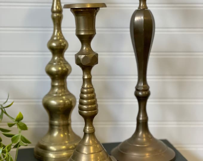 Brass Candlesticks- Set of 3 Vintage Candlesticks- Brass Candlestick ...
