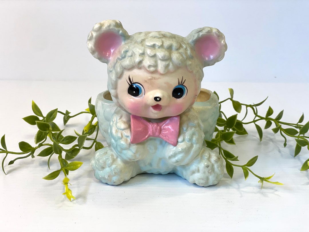 Vintage Lamb Planter- Kitcshy Nursery Planter- Blue Anthropromophic ...