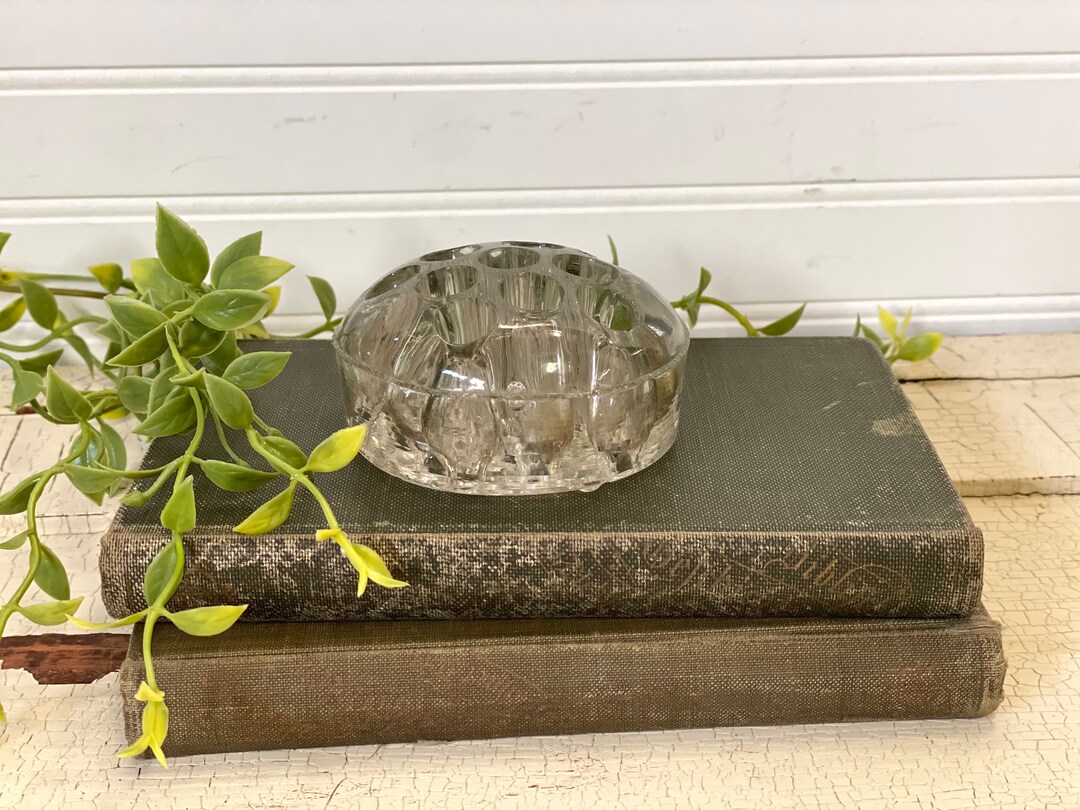 Glass Flower Frog-11 Hole Thick/ Large Vintage Flower Frog- Home Decor ...