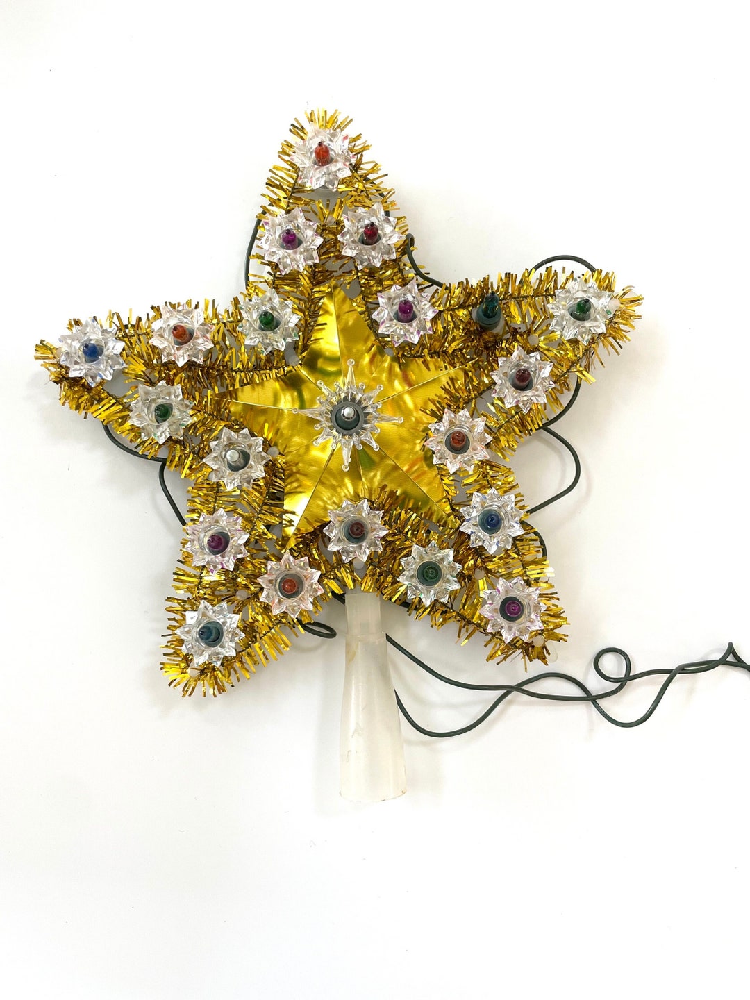 Vintage Christmas Tree Topper- Gold Tree Topper Blinking Tinsel Star ...