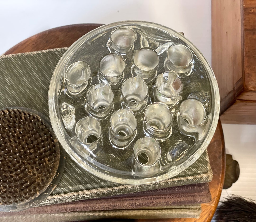 Glass Flower Frog-13 Hole- Thick/ Large Vintage Flower Frog- Home Decor ...
