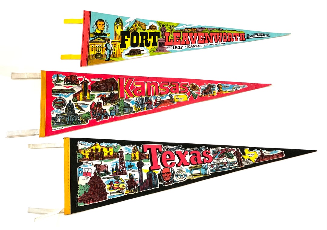 Vintage Travel Pennants- Texas, Kansas, Fort Leavenworth- Choice of ...