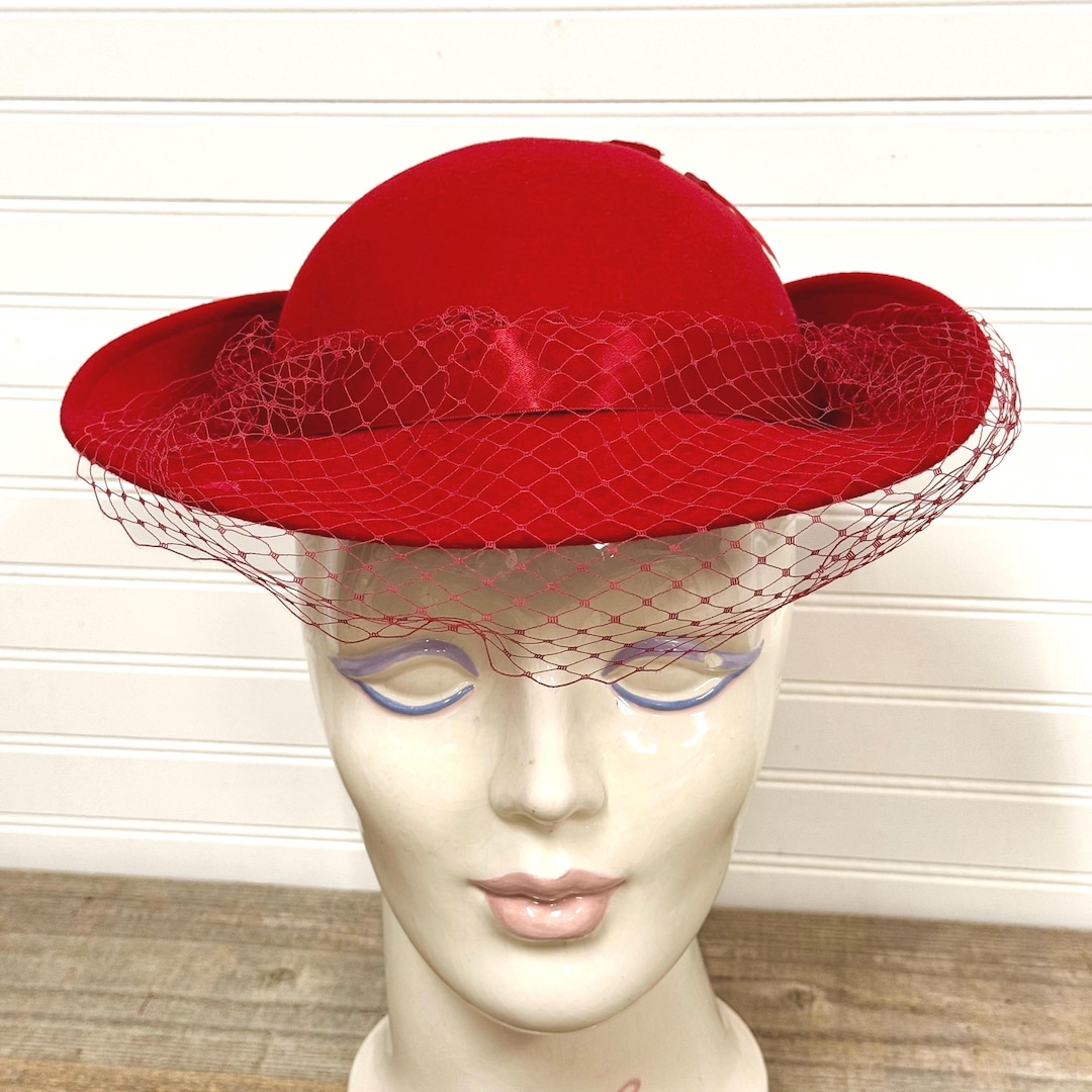 Vintage Wool Red Netted Hat by Michael Howard- Red 100% Wool Hat- Derby ...