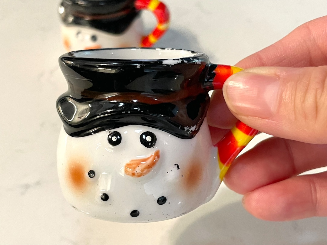 Set of 2 Mini Snowman Mugs Vintage Frosty the Snowman Mugs Tiny Snowman ...