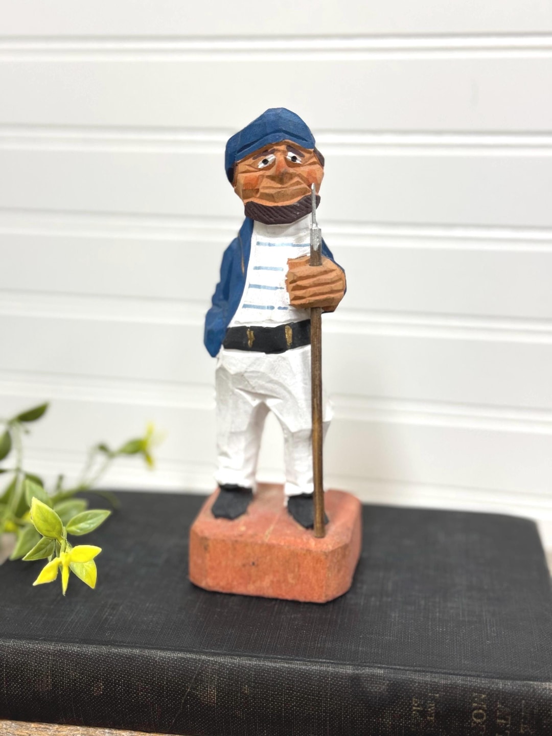 Vintage Wood Carved Sea Captain With Harpoon Sailor Man Fisherman 6.25 ...