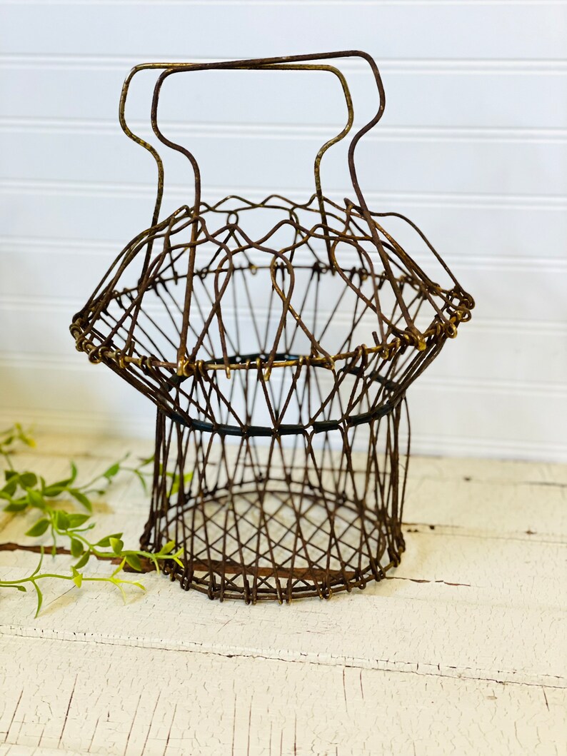Wire Egg Basket Vintage Rustic Wire Basket Collapsible Wire - Etsy