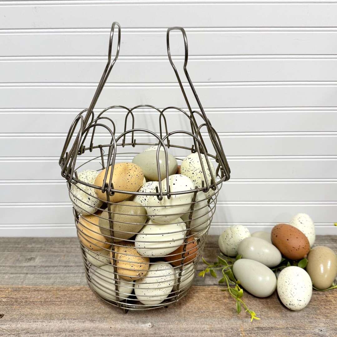 Vintage Wire Egg Basket- Vintage Rustic Wire Basket- Antique French ...