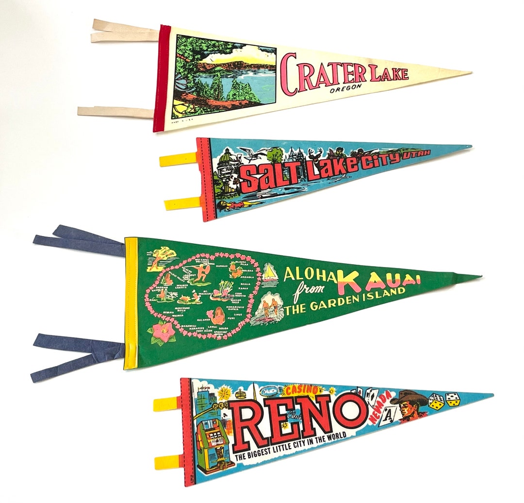 Vintage Travel Pennants Crater Lake Oregon, Salt Lake City Utah, Kauai ...