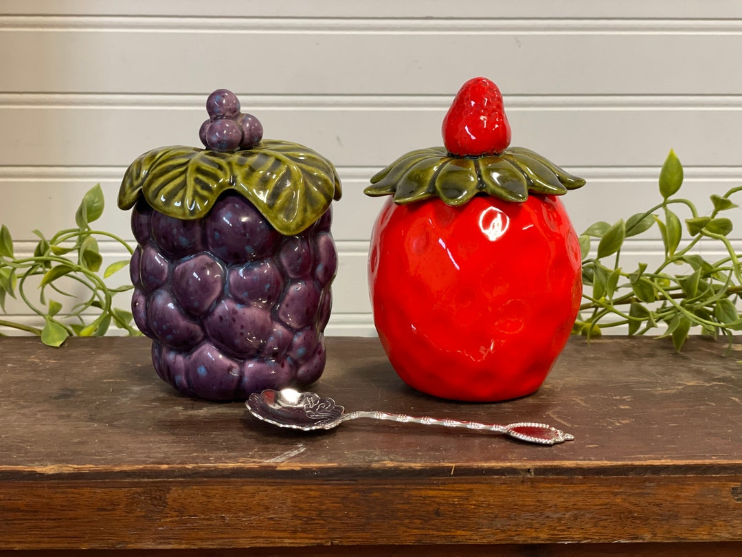Strawberry and Grape Jam Jar Set Vintage Jelly Jars - Etsy