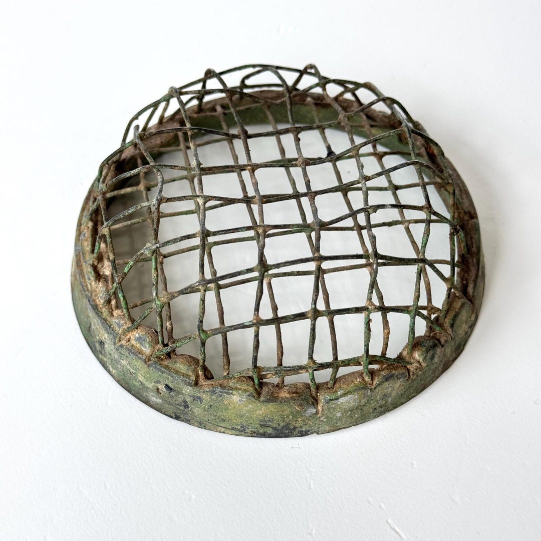 Vintage Metal Flower Frog- Green Metal Cage Flower Frog- Round Caged ...