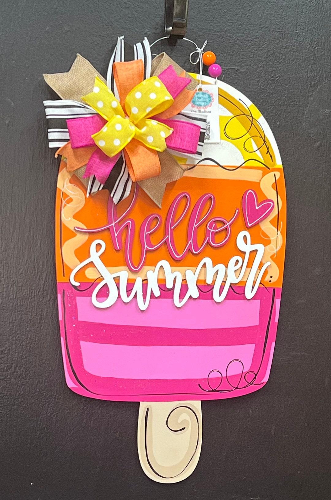 3D Hello Summer Popsicle Door Hanger, Painted Birch, Summer Decor (13 ...
