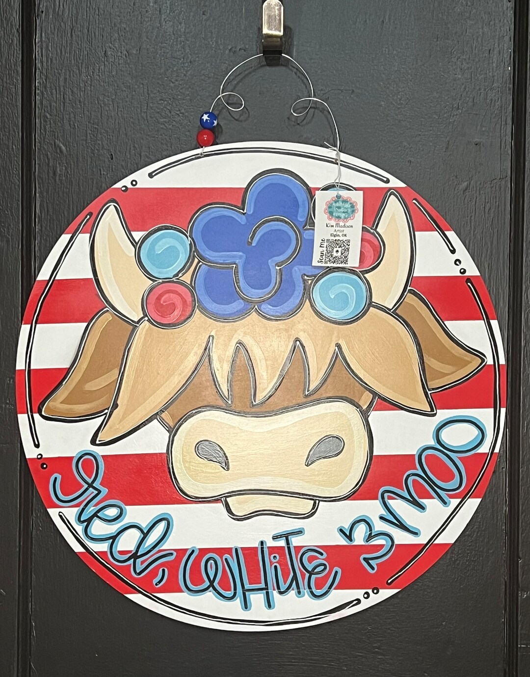 Red, White and Moo Highland Cow Door Hanger, 4th of July, Door Hanger ...