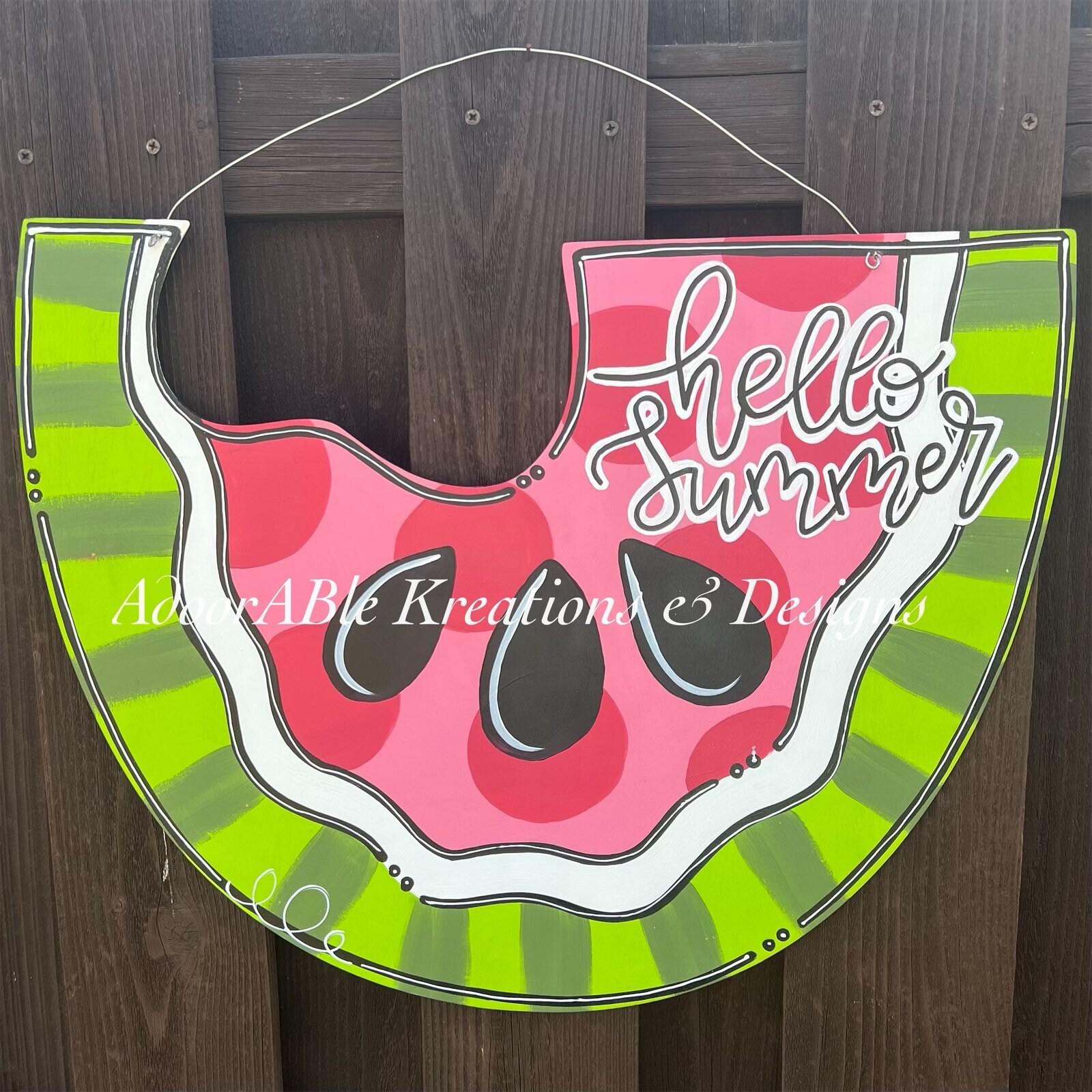 Hello Summer Watermelon Door Hanger, Painted Birch Decor (18"x23") - Etsy