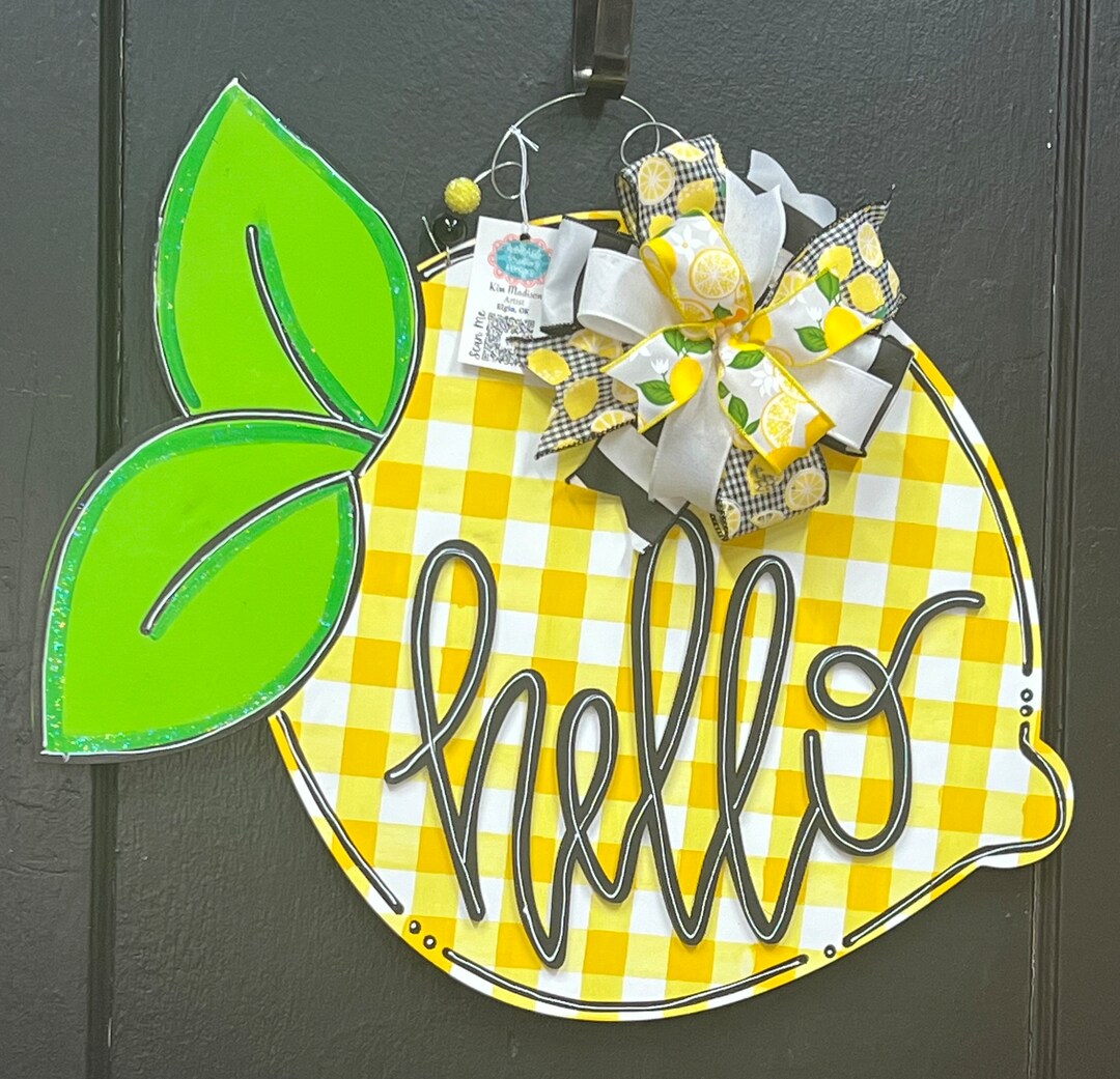 Hello 3D Plaid Lemon Door Hanger, Lemon, Door Hanger, Summer, 20x23 - Etsy