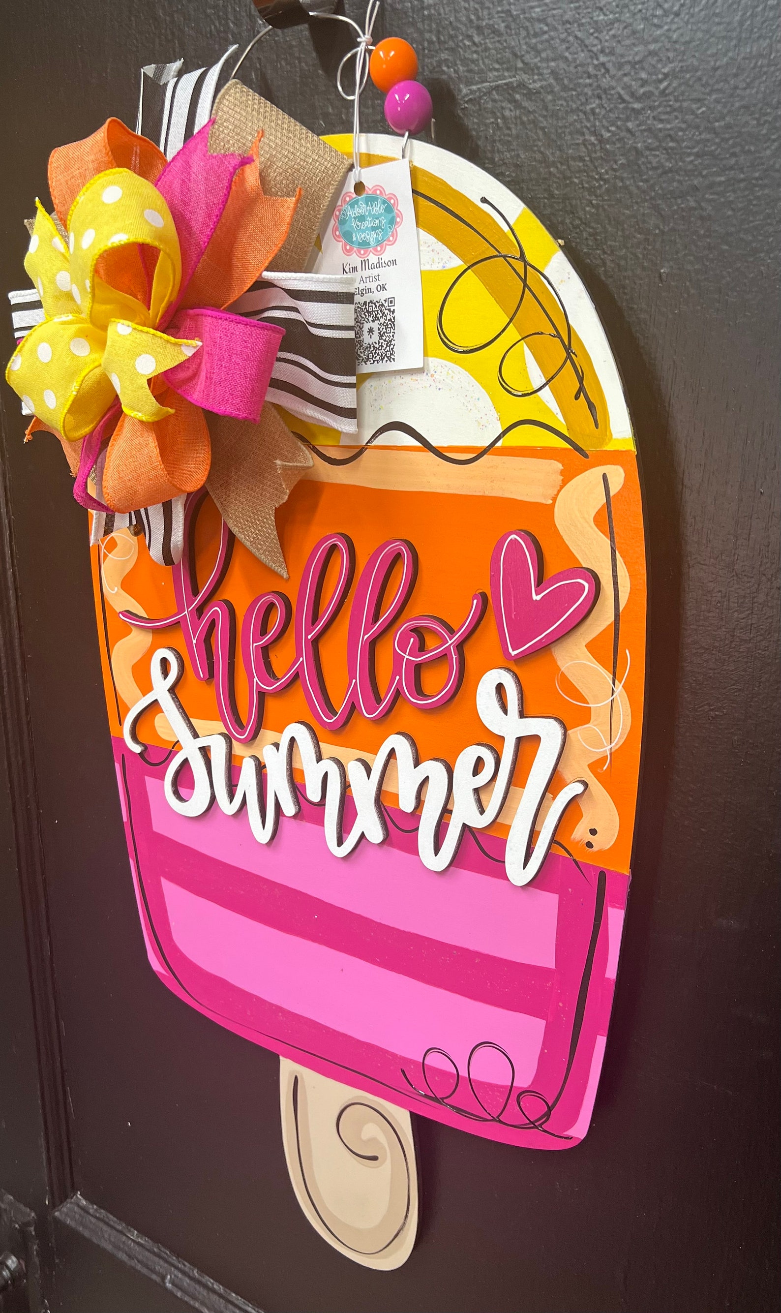 3D Hello Summer Popsicle Door Hanger, Painted Birch, Summer Decor (13 ...