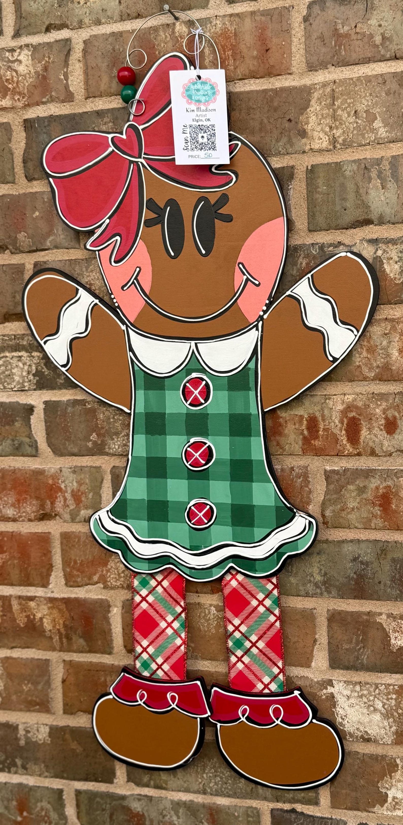 Gingerbread Girl Door Hanger With Ribbon Legs, Christmas Decor - Etsy