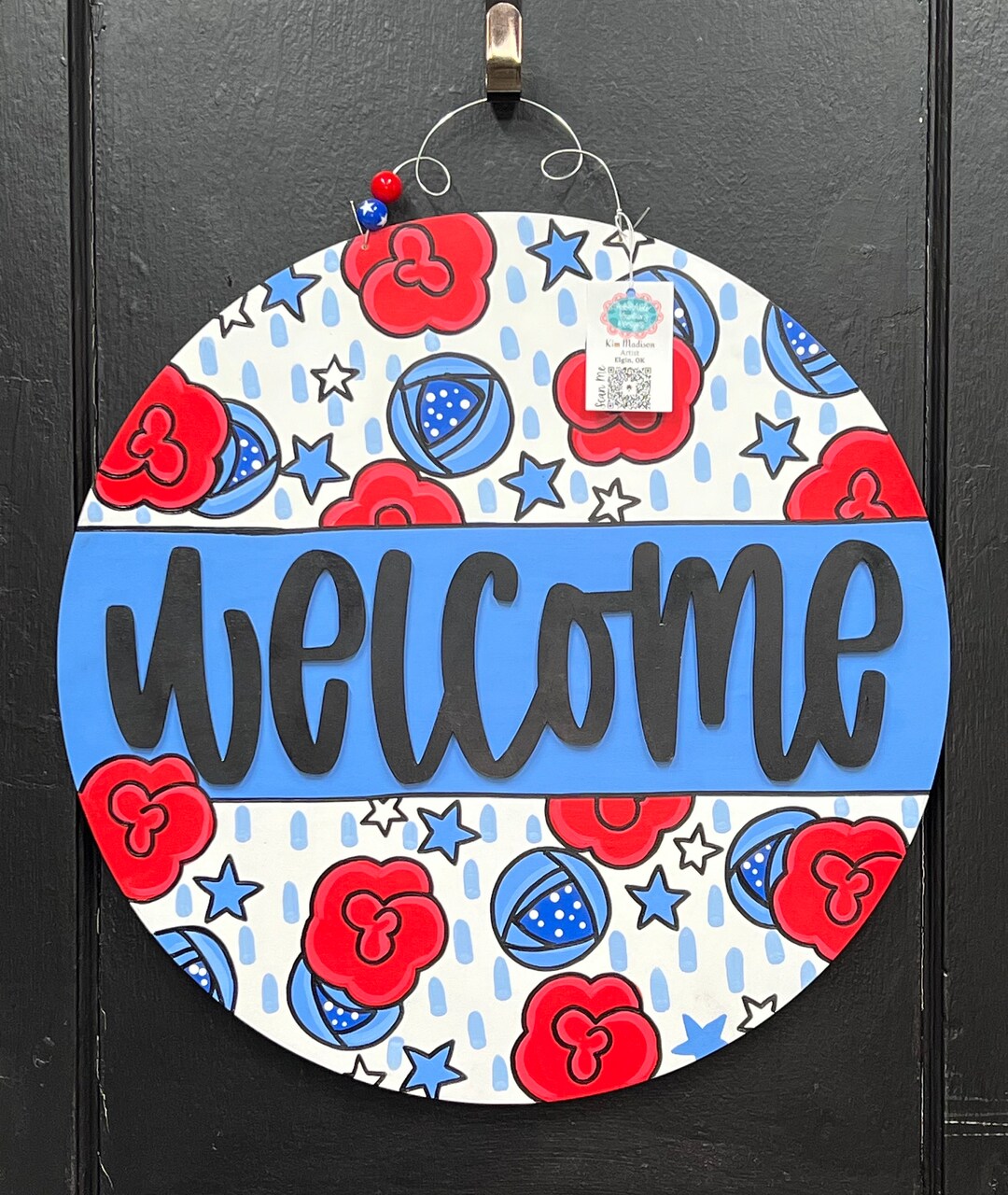 Welcome Floral Door Hanger, Red White Blue, USA Patriotic Decor - Etsy