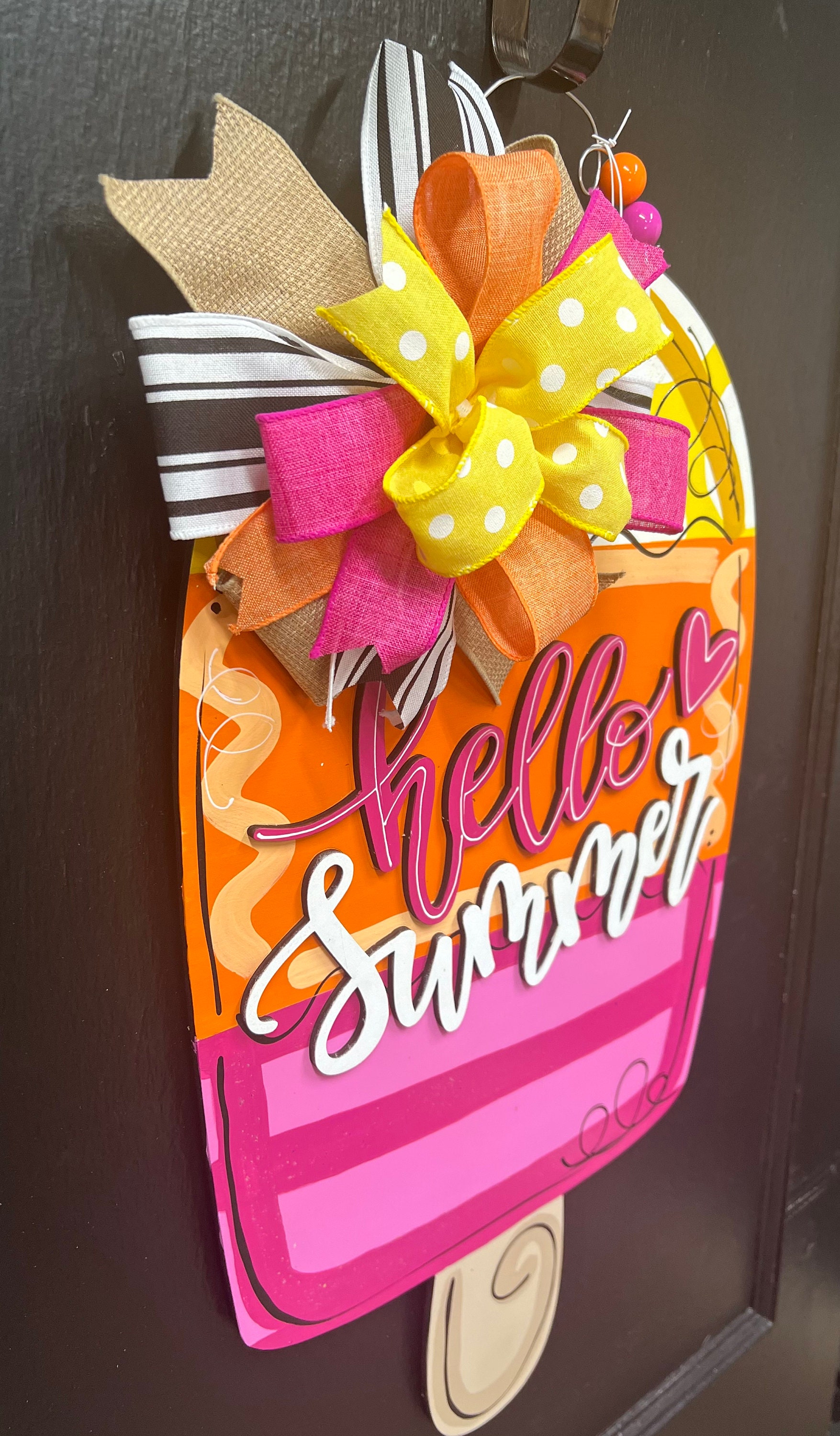 3D Hello Summer Popsicle Door Hanger, Painted Birch, Summer Decor (13 ...