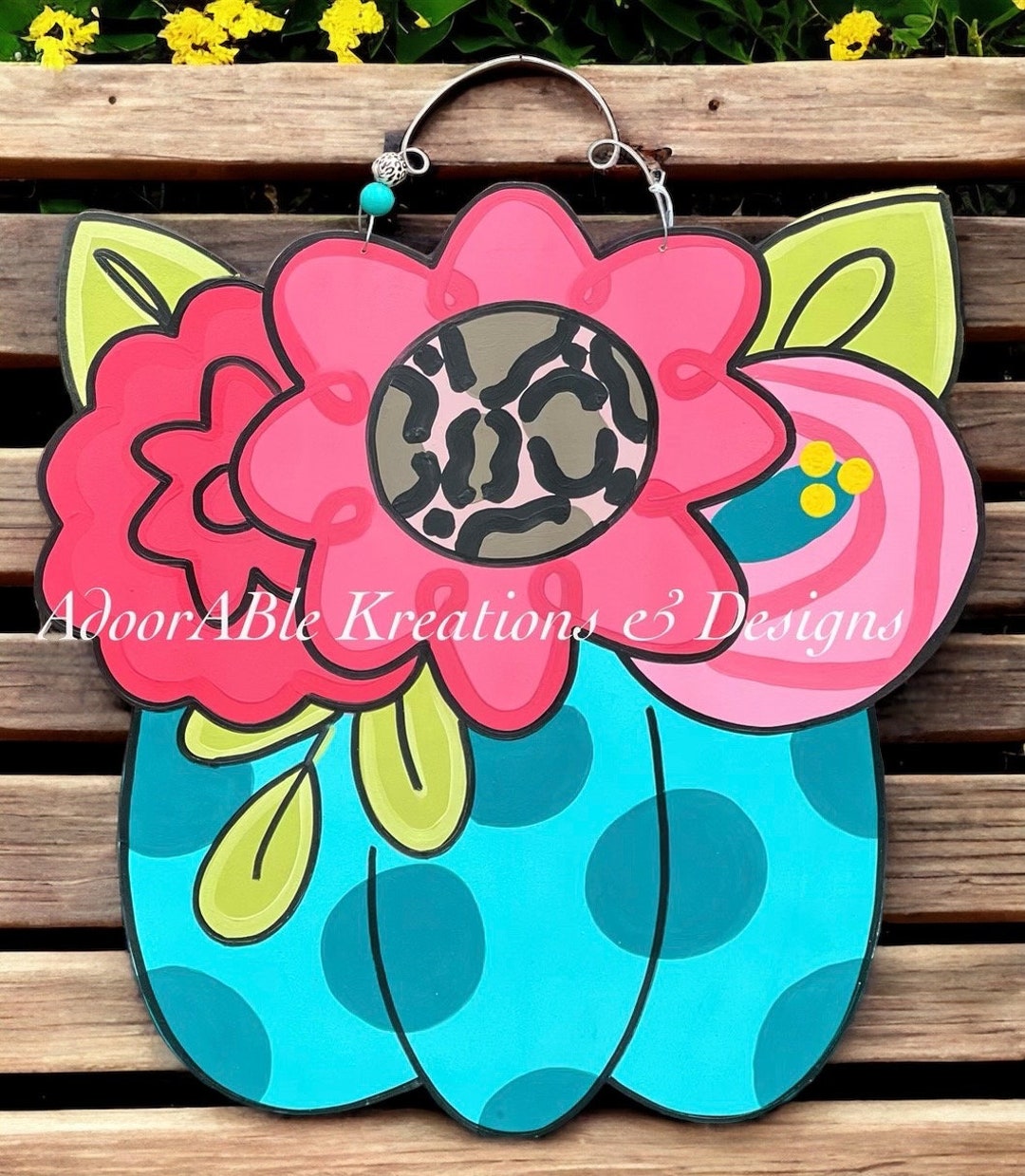 Floral Pumpkin Door Hanger, Fall Thanksgiving Decor, Hand Painted - Etsy