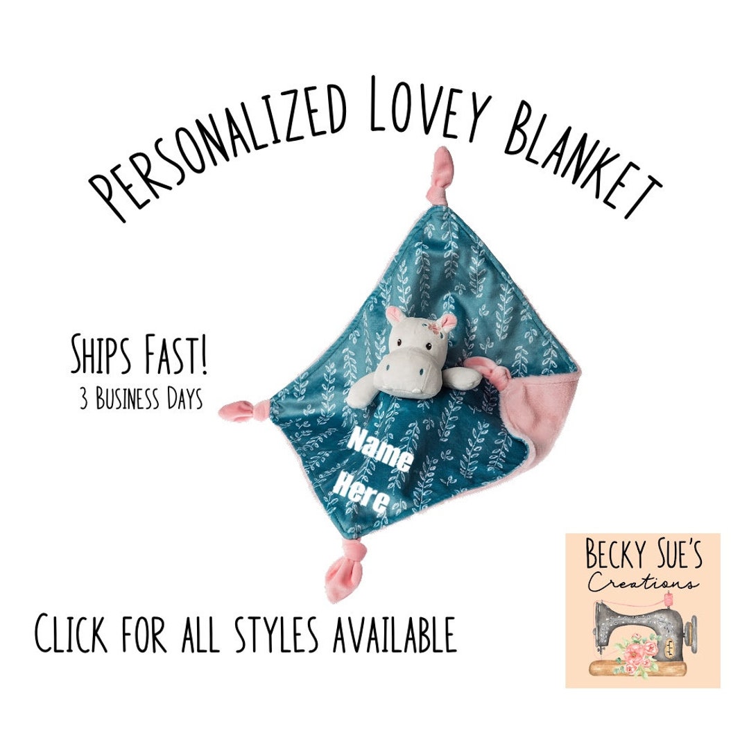 Personalized Baby Hippo Animal Lovey Blanket, Embroidered Gift Idea for ...