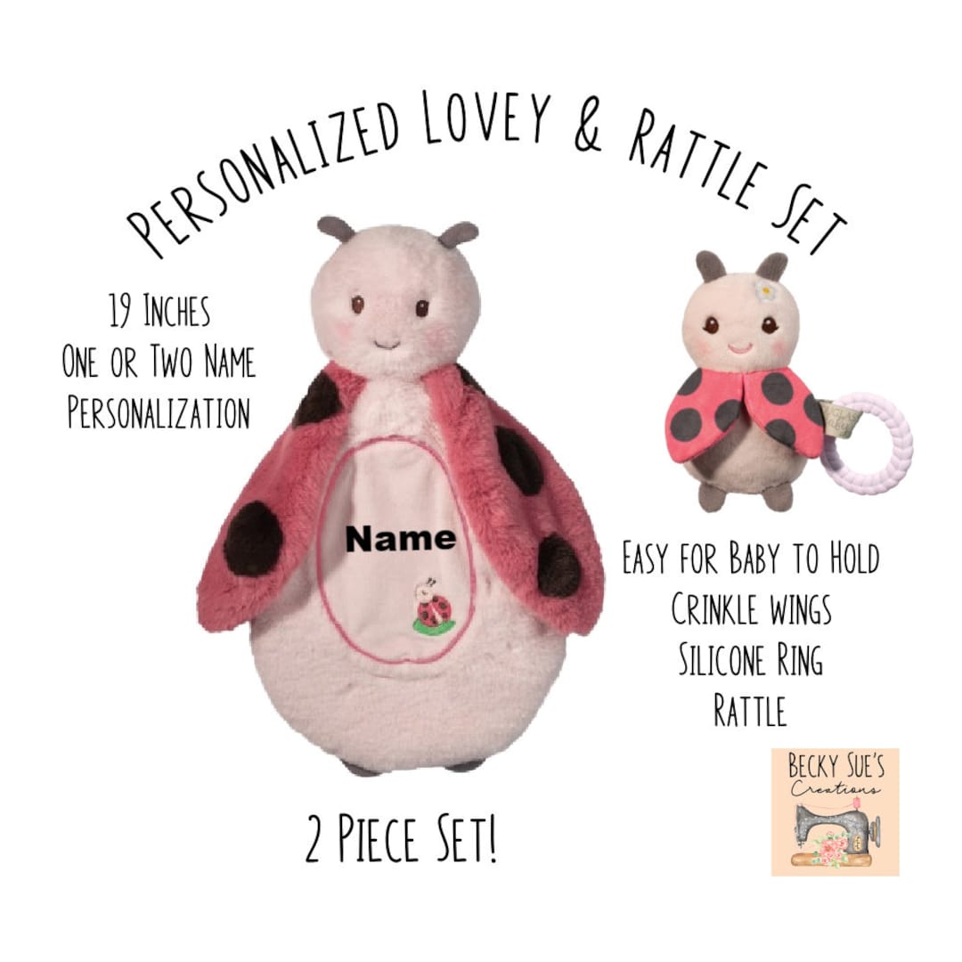 Personalized Lia Ladybug Sshlumpie Lovey and Rattle Set. Soft Blanket ...