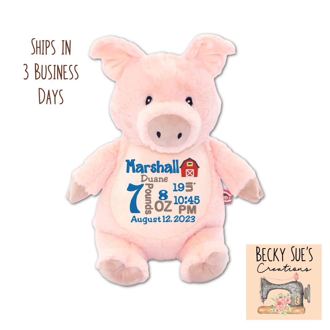Personalized Stuffed Animal Pink Pig With Embroidered Birth ...