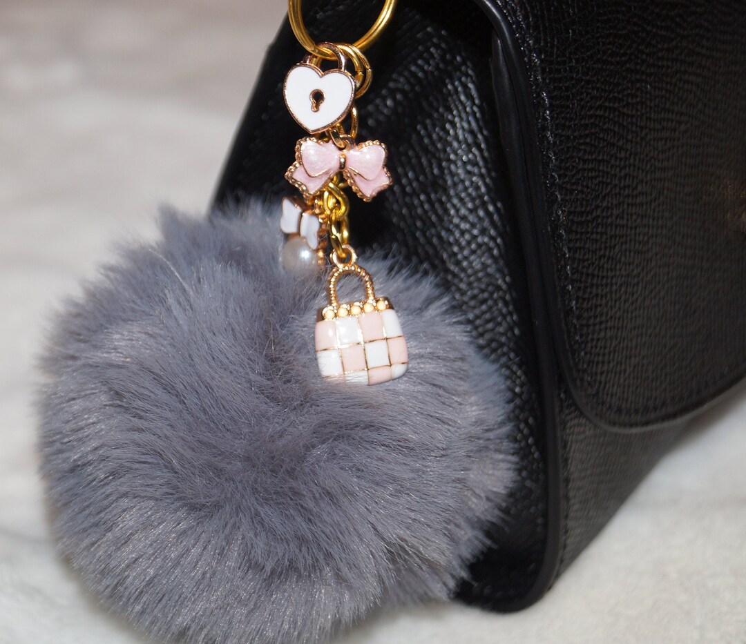 Pom Pom Key Ring With Mini Fashion Charms Small Purse Charm - Etsy
