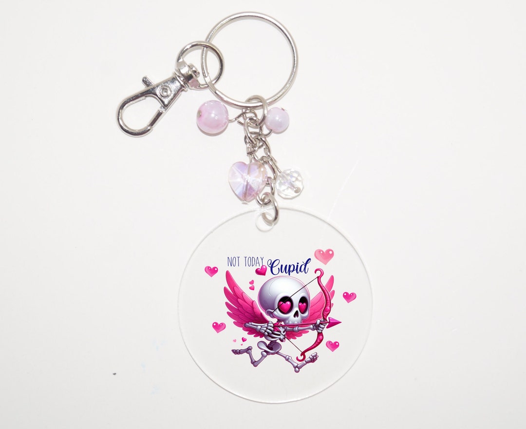 Not Today Cupid Acrylic Keychain Valentine Purse Charm Skeleton Cupid ...