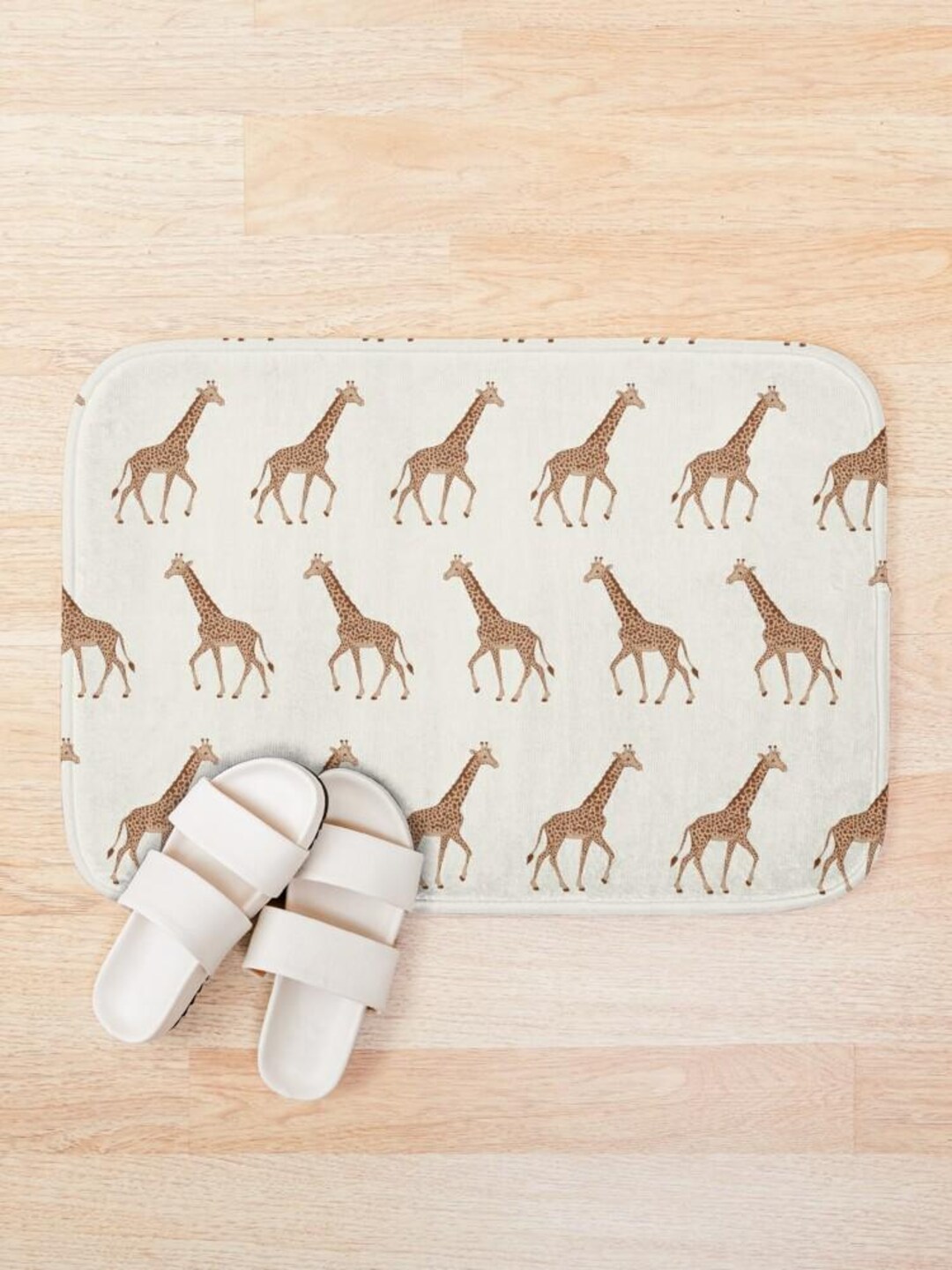 Plush Bath Mat, Giraffe Parade, Classic on Cream, Safari Animals ...