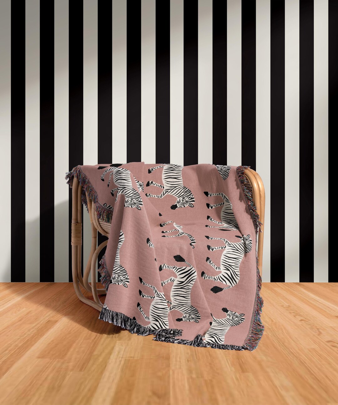 Cotton Woven Blanket, Zebra Parade, Black and White on Candy Pink ...