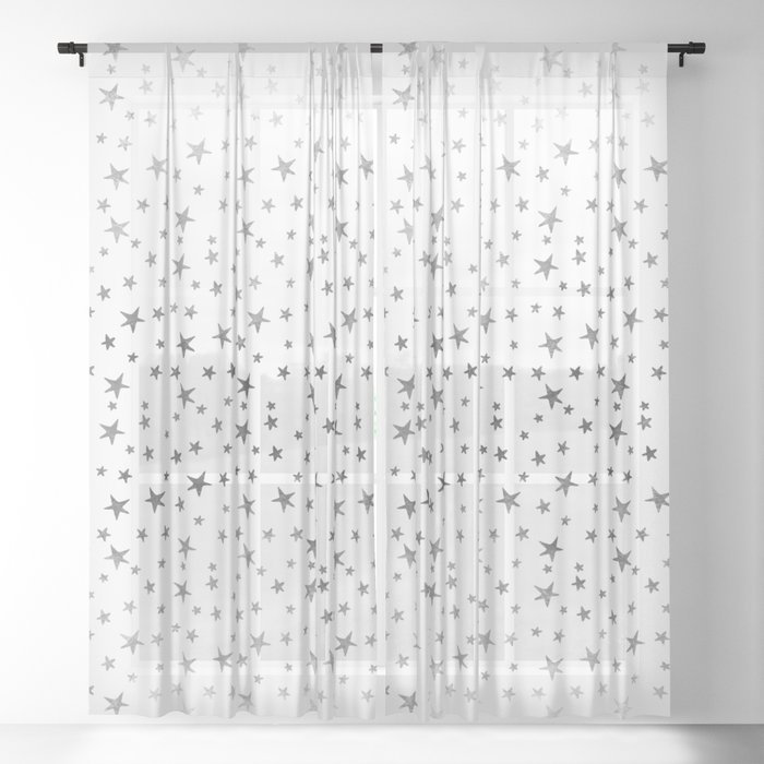 Window Curtains Mini Stars Silver on White 50 x | Etsy